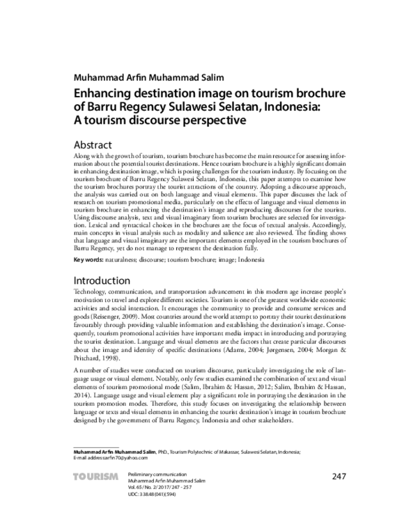 (PDF) Enhancing destination image on tourism brochure of Barru Regency ...