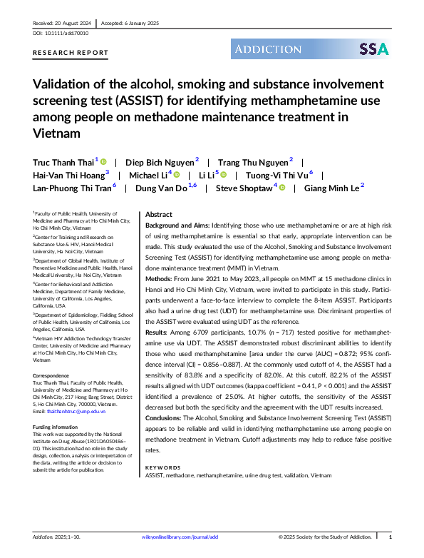 (PDF) Validation of the alcohol, smoking and substance involvement ...