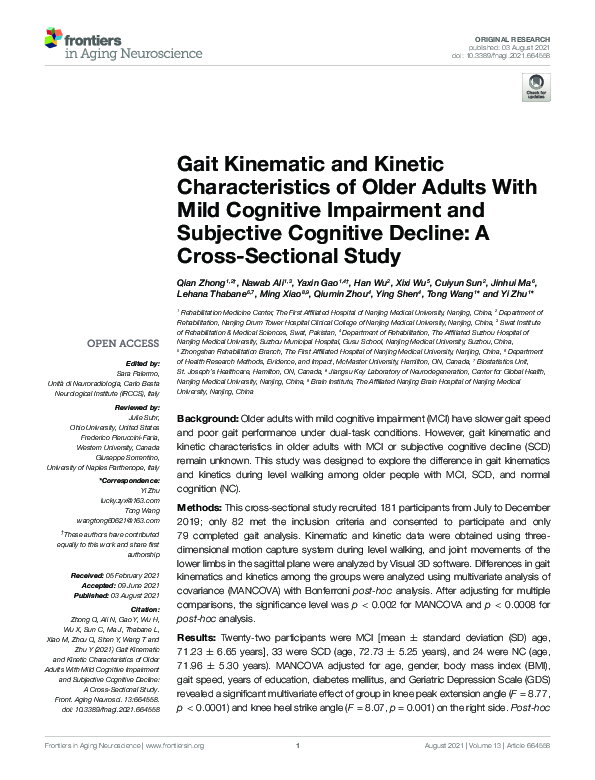 (PDF) Gait Kinematic and Kinetic Characteristics of Older Adults With ...