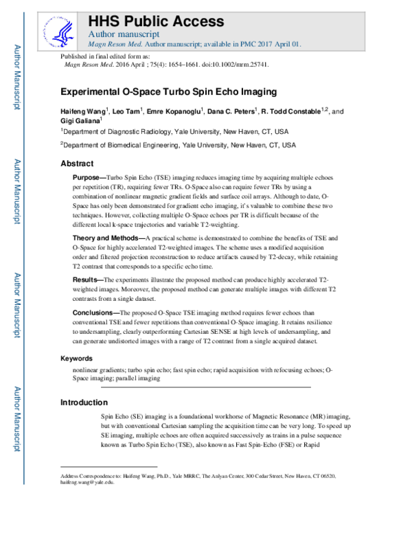 (PDF) Experimental O-space turbo spin echo imaging