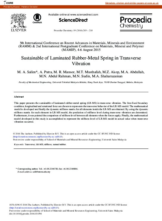 (PDF) Sustainable of Laminated Rubber-Metal Spring in Transverse Vibration