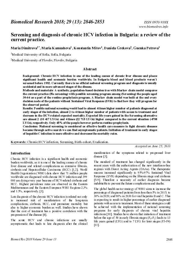 (PDF) Screening and diagnosis of chronic HCV infection in Bulgaria: A ...