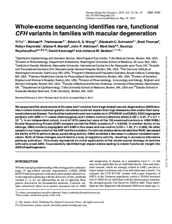 (PDF) Whole-exome sequencing identifies rare, functional CFH variants in families with macular ...