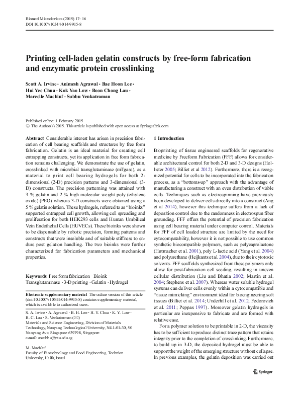 (PDF) Printing cell-laden gelatin constructs by free-form fabrication ...