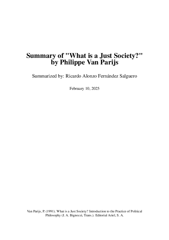 (PDF) Summary of "What is a Just Society?" by Philippe Van Parijs