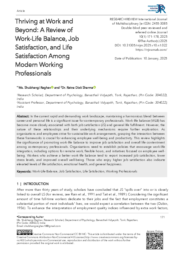 (PDF) Thriving at Work and Beyond: A Review of Work-Life Balance, Job Satisfaction, and Life ...
