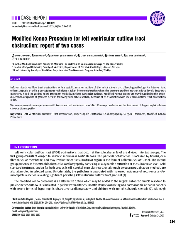 (PDF) Modified Konno Procedure for left ventricular outflow tract ...