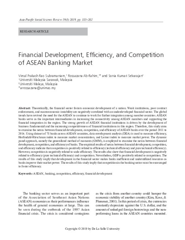 (PDF) Financial Development, Efficiency, and Competition of ASEAN ...