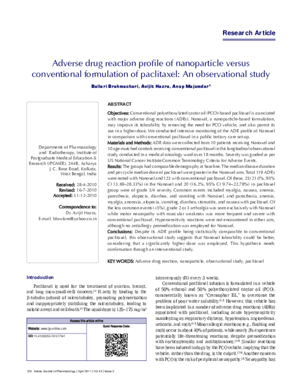(PDF) Adverse drug reaction profile of nanoparticle versus conventional ...