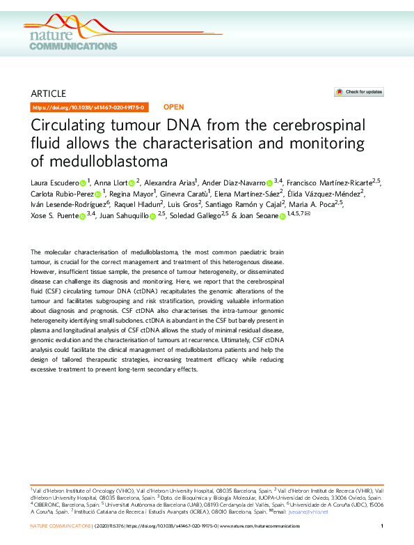 (PDF) Circulating tumour DNA from the cerebrospinal fluid allows the characterisation and ...