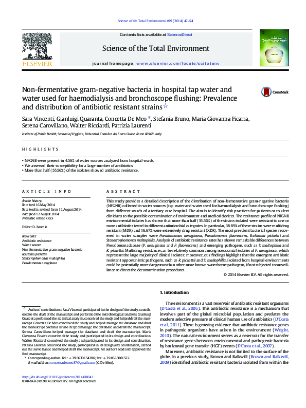 (PDF) Non-fermentative gram-negative bacteria in hospital tap water and ...