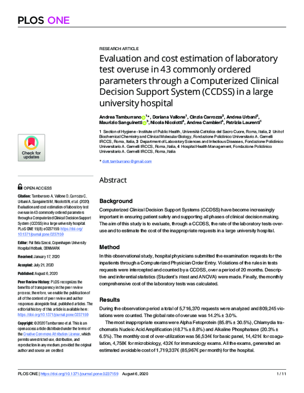 (PDF) Evaluation and cost estimation of laboratory test overuse in 43 ...