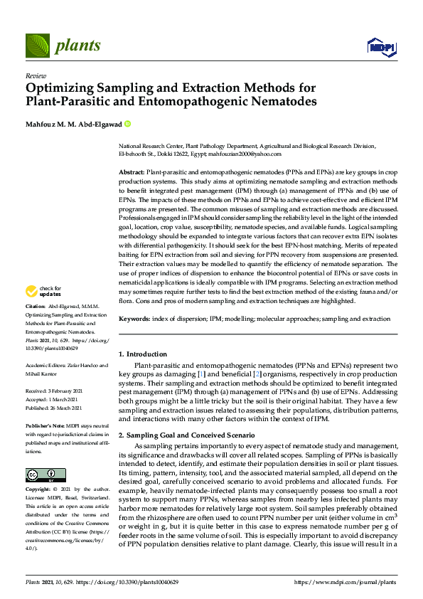 (PDF) Optimizing Sampling and Extraction Methods for Plant-Parasitic and Entomopathogenic Nematodes