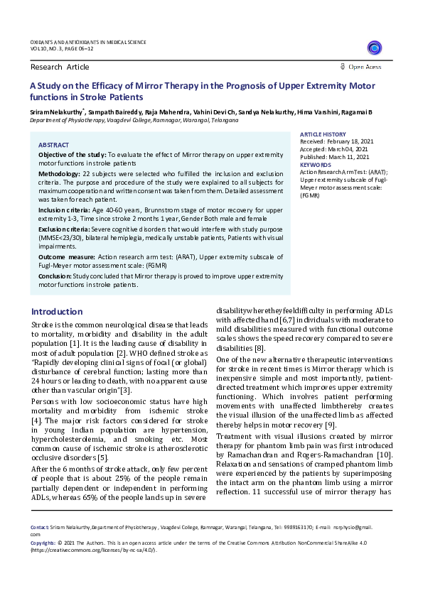 (PDF) A Study on the Efficacy of Mirror Therapy in the Prognosis of ...