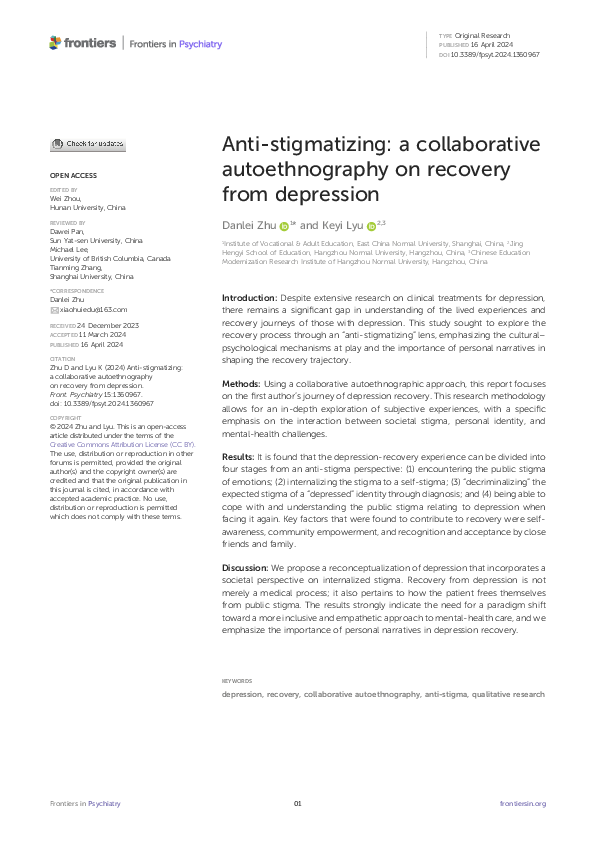 Anti Stigmatizing A Collaborative Autoethnography On Recovery From