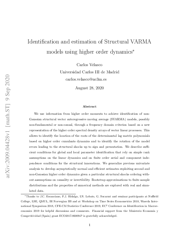 Pdf Identification And Estimation Of Structural Varma Models Using Higher Order Dynamics