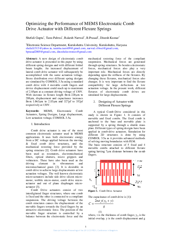 (PDF) Optimizing the Performance of MEMS Electrostatic Comb Drive Actuator with Different ...