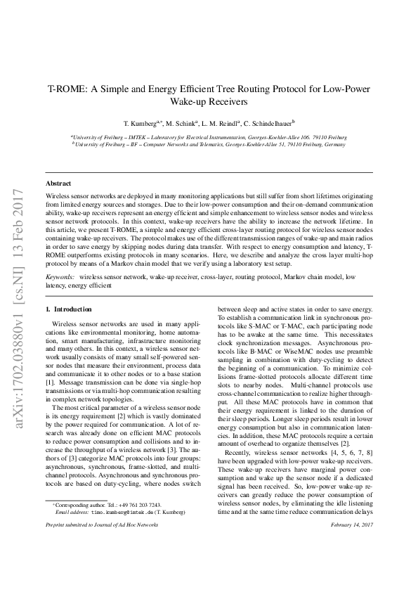 (PDF) T-ROME: A simple and energy efficient tree routing protocol for low-power wake-up receivers
