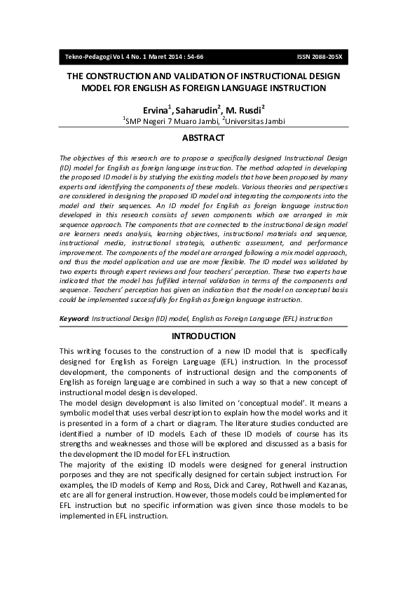 Pdf The Construction And Validation Of Instructional Design Model For English As Foreign