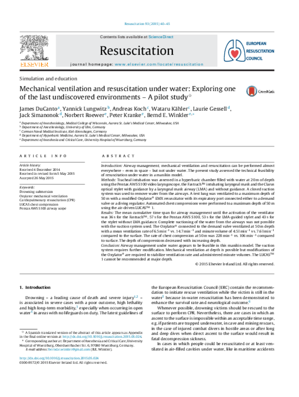 (PDF) Mechanical ventilation and resuscitation under water: Exploring ...