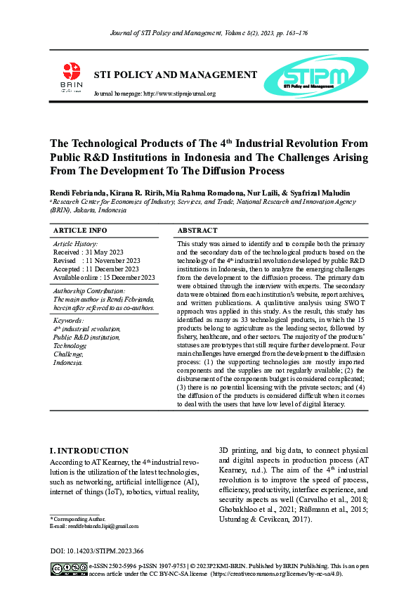 (PDF) The Technological Products of the 4th Industrial Revolution From Public R&D Institutions ...