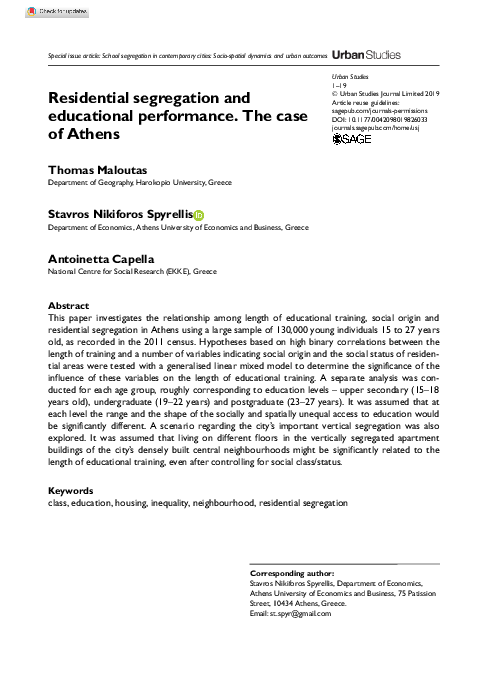 (PDF) Residential segregation and educational performance. The case of ...