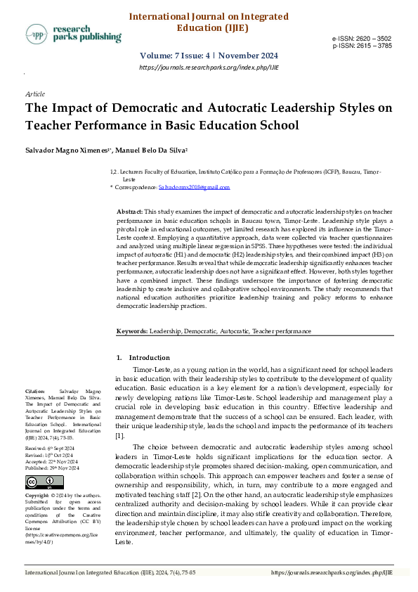 (PDF) The Impact of Democratic and Autocratic Leadership Styles on ...