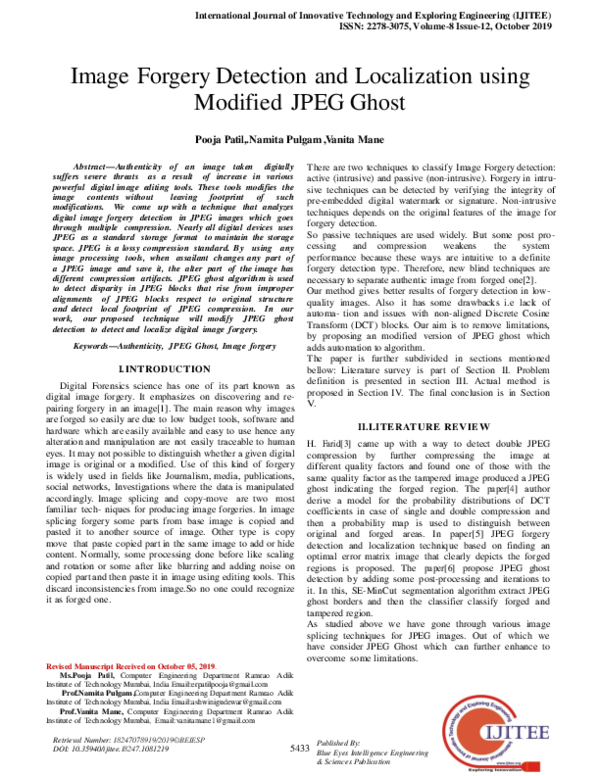 (PDF) Image Forgery Detection and Localization using Modified JPEG Ghost