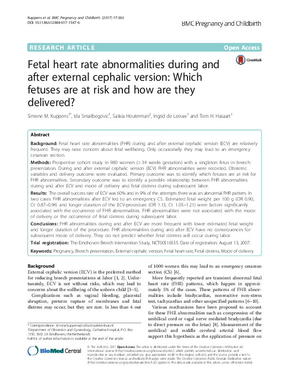 (PDF) Fetal heart rate abnormalities during and after external cephalic ...
