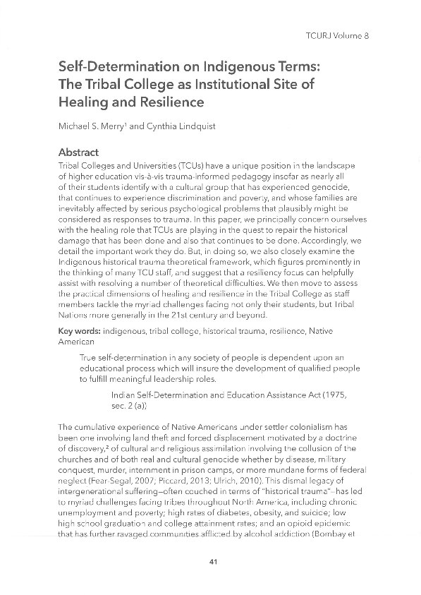 (PDF) Self-Determination on Indigenous Terms: The Tribal College as ...
