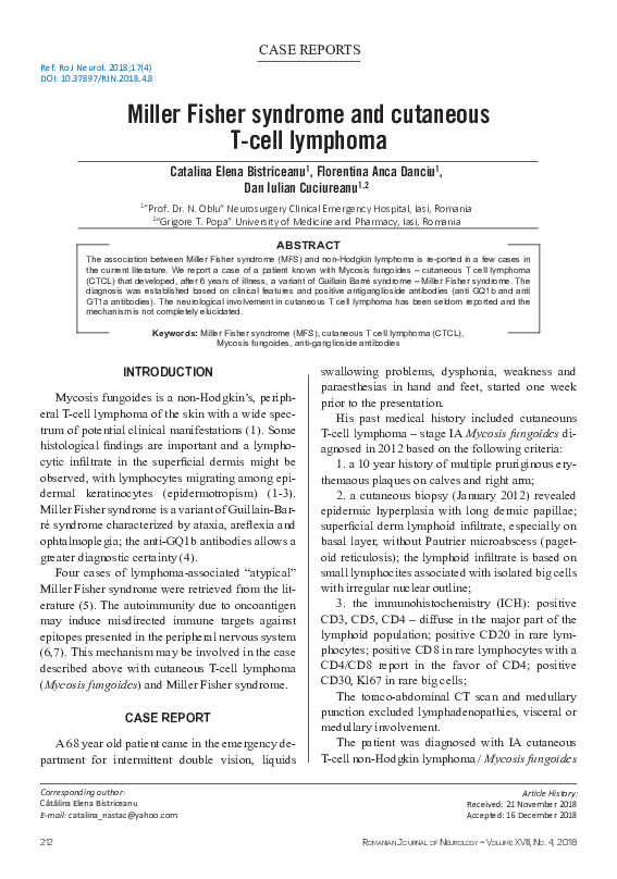 (PDF) Miller Fisher syndrome and cutaneous T-cell lymphoma