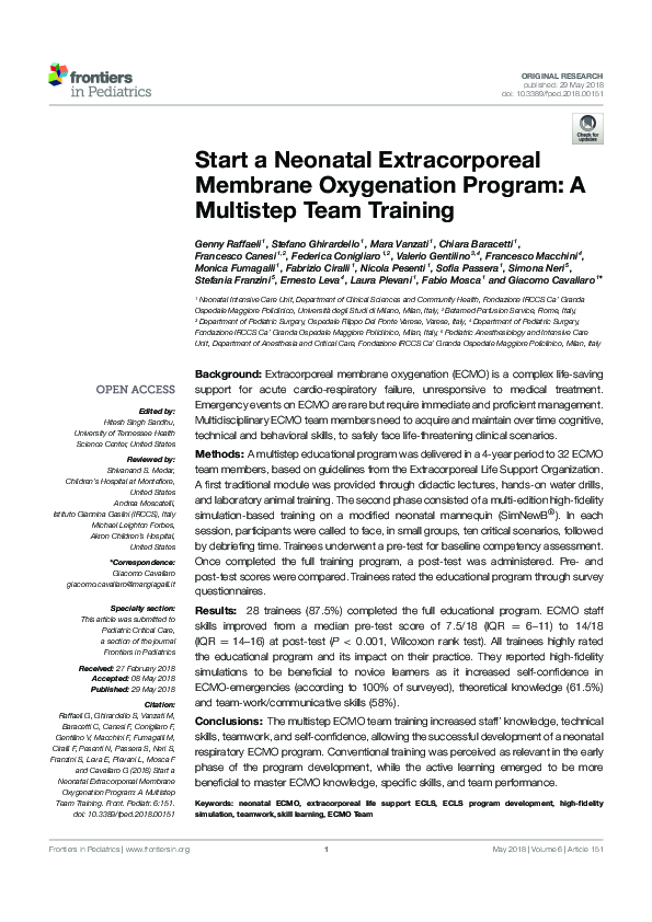 (PDF) Start a Neonatal Extracorporeal Membrane Oxygenation Program: A Multistep Team Training