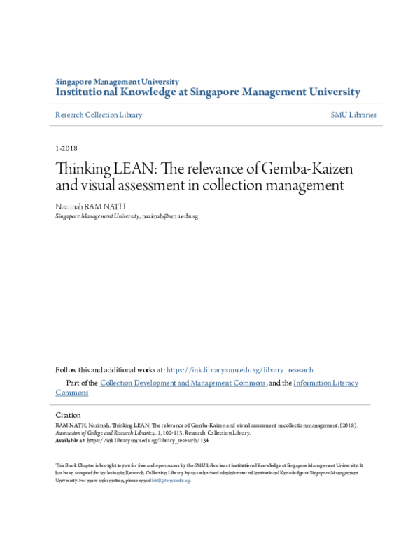 (PDF) Thinking LEAN: The relevance of Gemba-Kaizen and visual ...