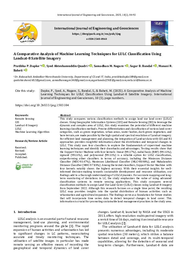 (PDF) A Comparative Analysis of Machine Learning Techniques for LULC Classification Using ...
