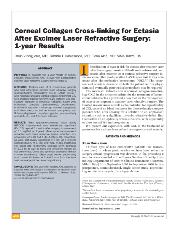 (PDF) Corneal Collagen Cross-Linking for Ectasia After Excimer Laser ...