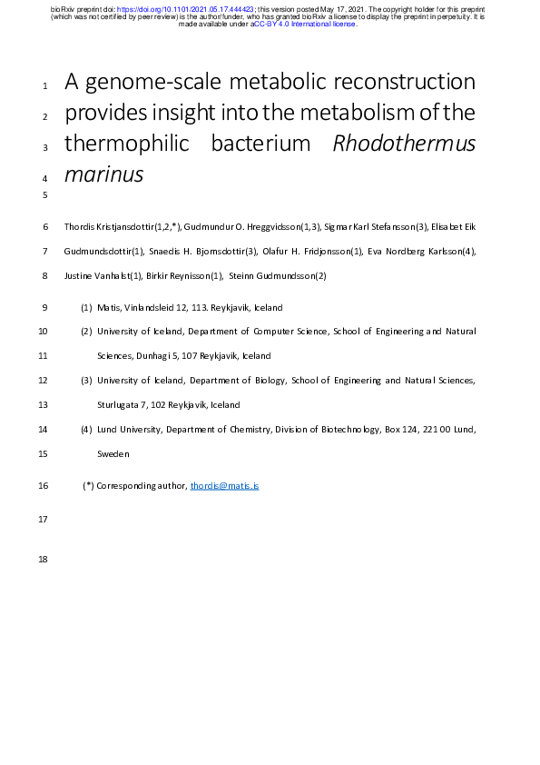 (PDF) A genome-scale metabolic reconstruction provides insight into the metabolism of the ...