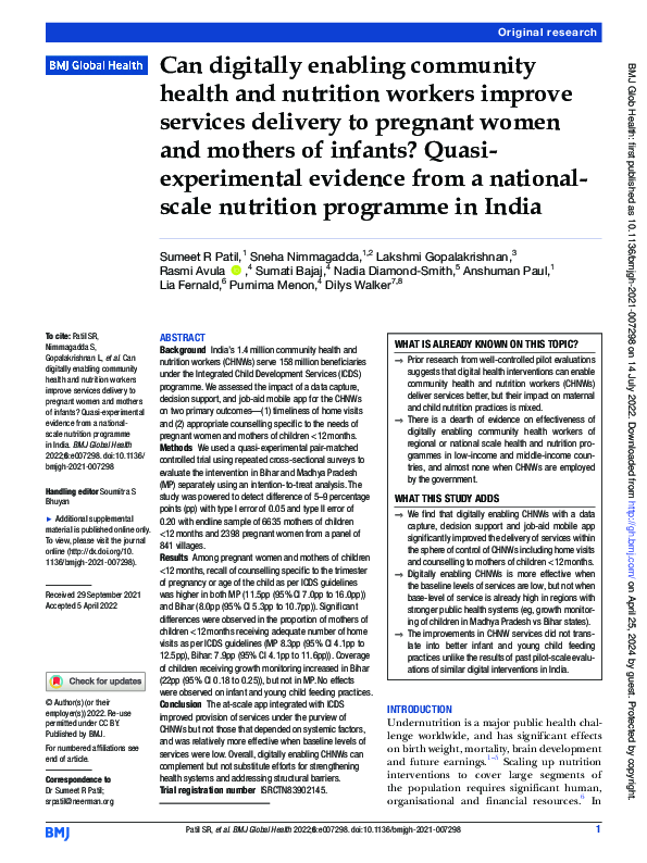 (PDF) Can digitally enabling community health and nutrition workers ...