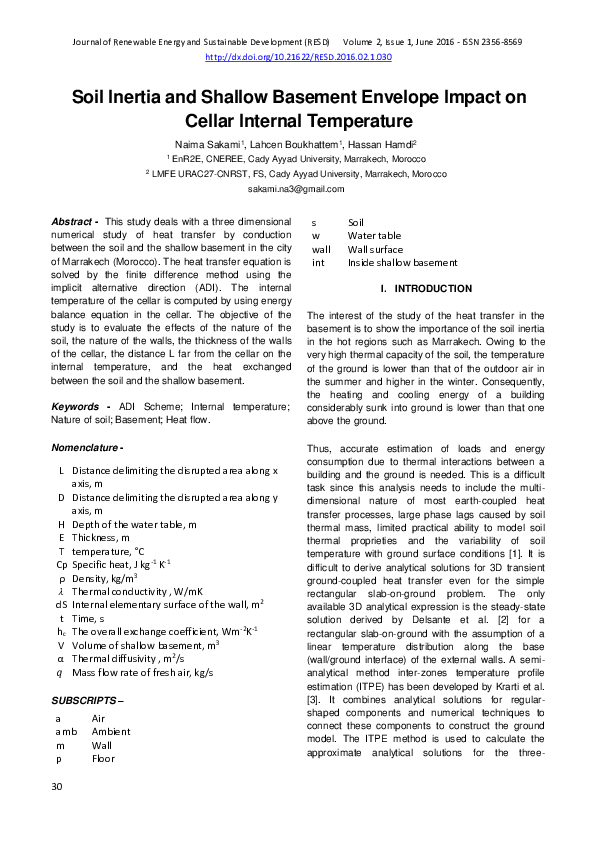 (PDF) Soil inertia and shallow basement envelope impact on cellar ...