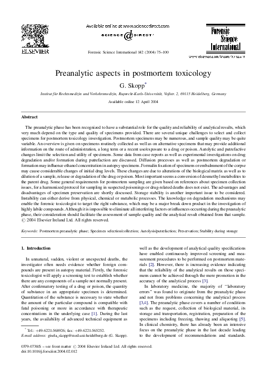 (PDF) Preanalytic aspects in postmortem toxicology
