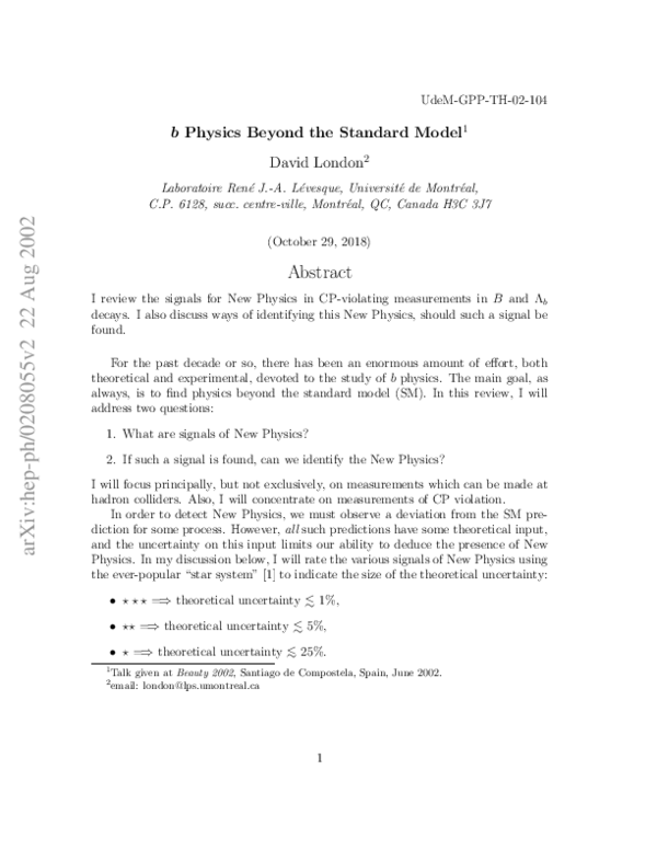 (PDF) b Physics beyond the standard model