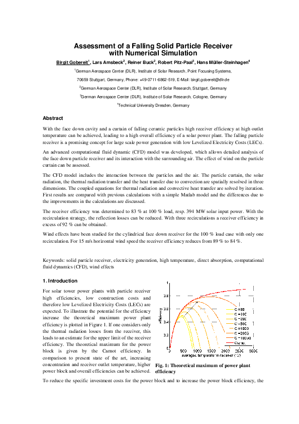 (PDF) Assessment of a falling solid particle receiver with numerical simulation