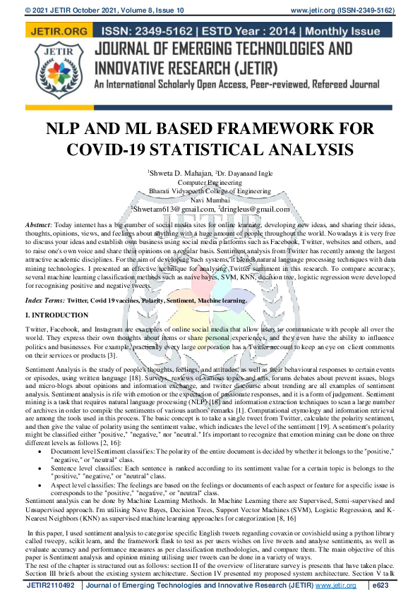 NLP and ML Based Framework for Covid-19 Statistical Analysis