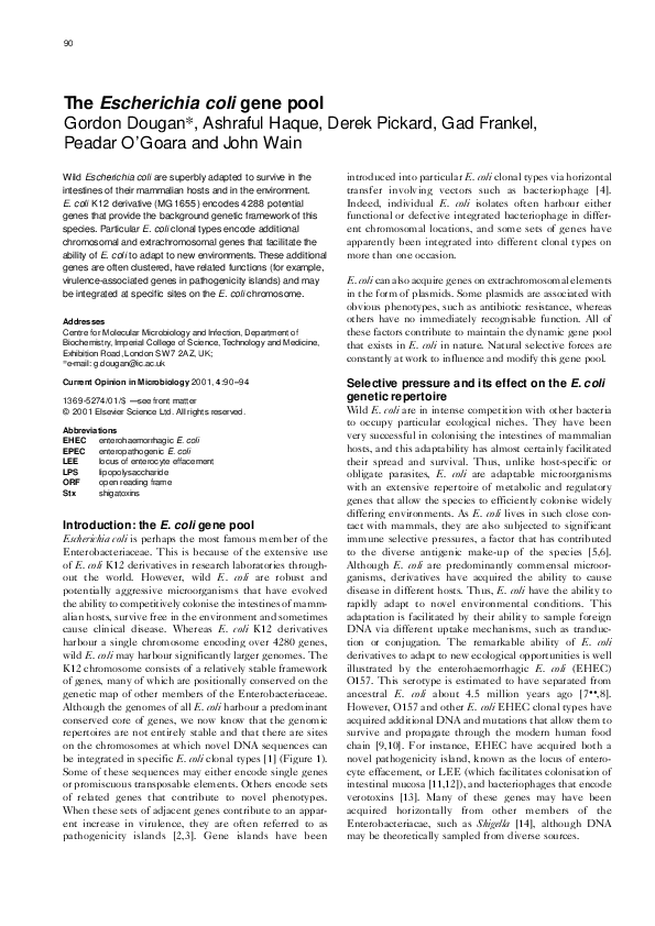 (PDF) The Escherichia coli gene pool