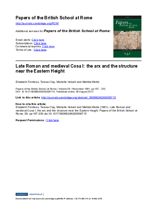 (PDF) Late Roman and medieval Cosa I: the arx and the structure near ...