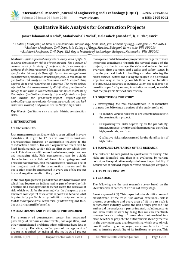 (PDF) Qualitative Risk Analysis for Construction Projects