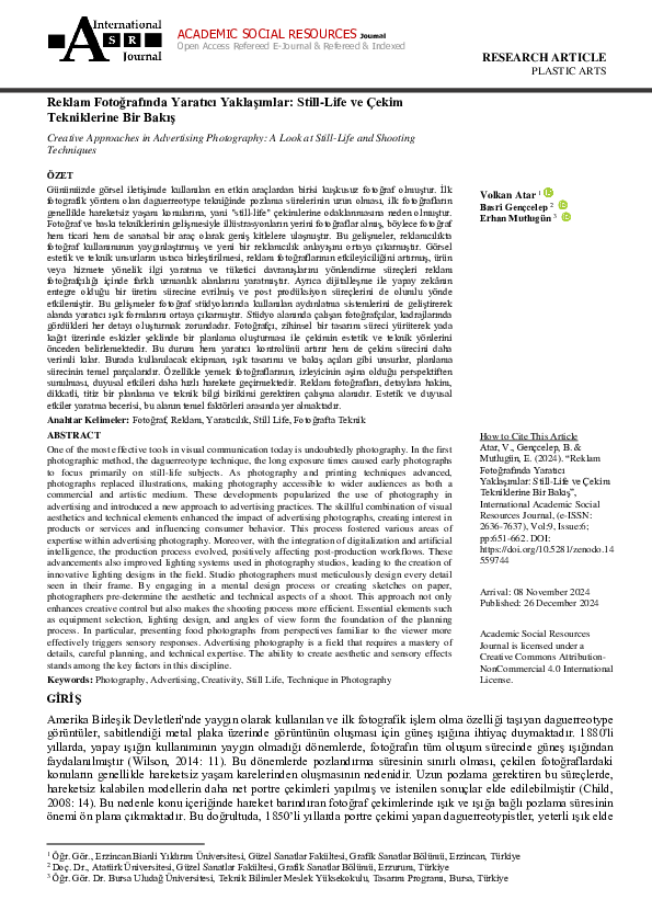 (PDF) Reklam Fotografında Yaratıcı Yaklasımlar Still Life ve Cekim ...