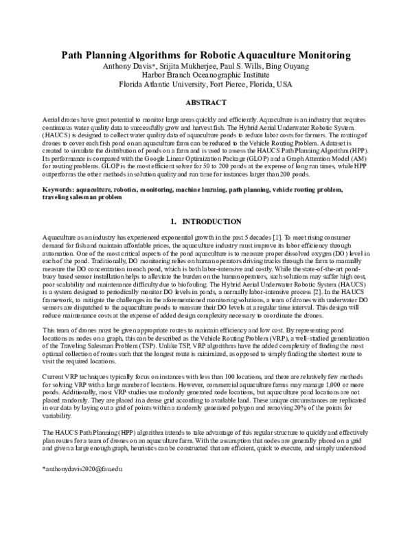 (PDF) Path Planning Algorithms for Robotic Aquaculture Monitoring