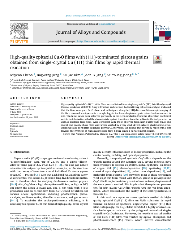 (PDF) High-quality epitaxial Cu2O films with (111)-terminated plateau ...