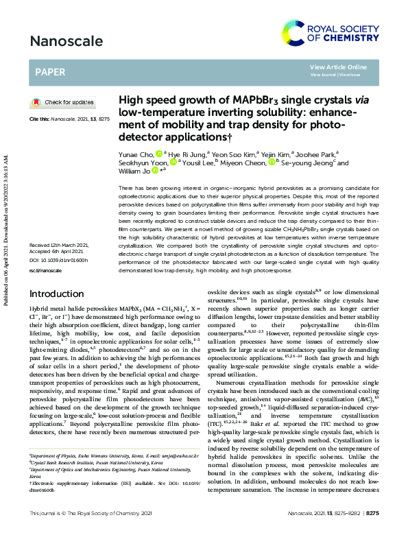 (PDF) High speed growth of MAPbBr3 single crystals via low-temperature ...