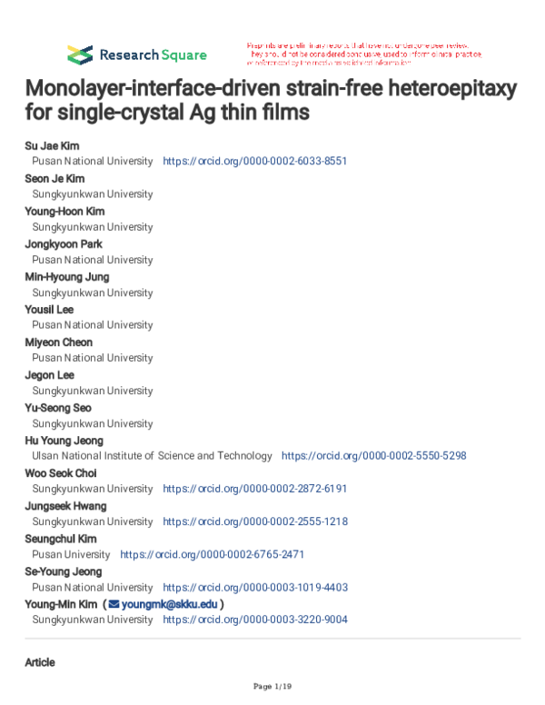(PDF) Monolayer-interface-driven strain-free heteroepitaxy for single ...